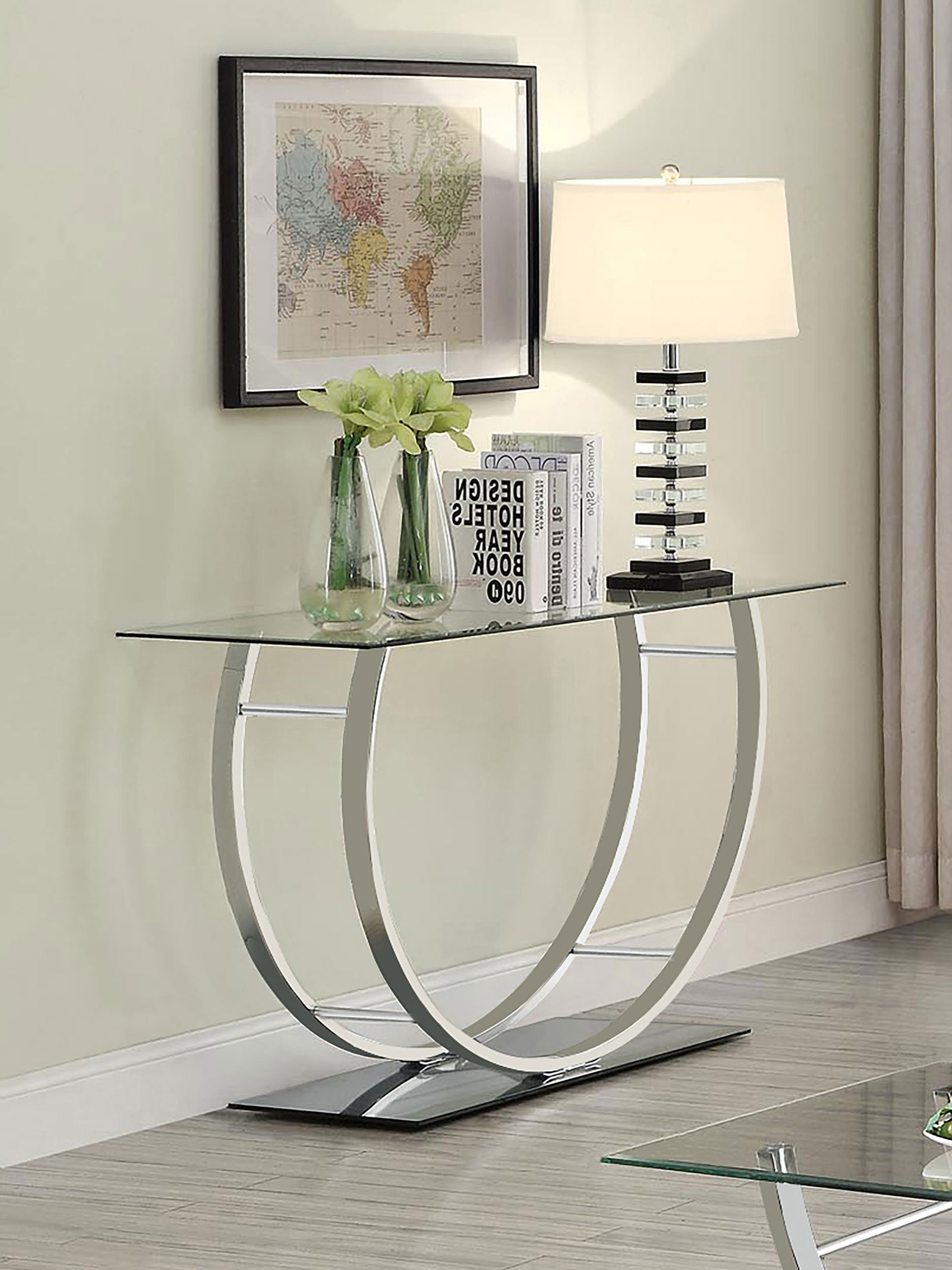Ivy Bronx Danville U-Shaped Glass Top Entryway Console Table Chrome ...