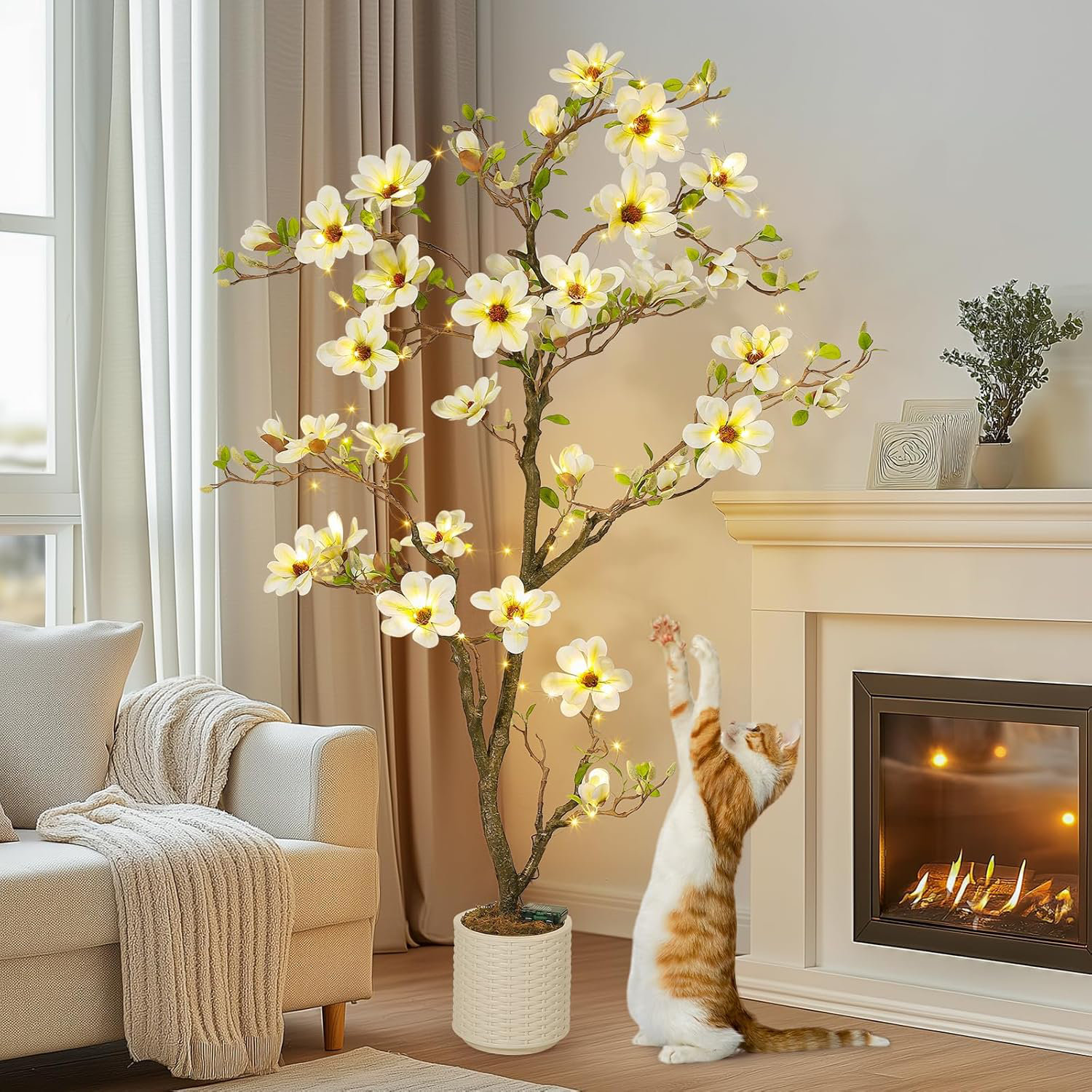 Primrue 4FT/5FT/6FT Artificial Magnolia Tree with Realistic White ...