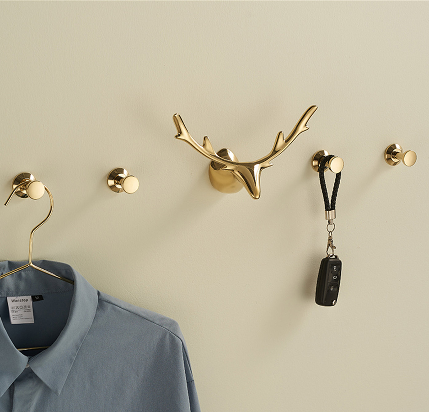 Everly Quinn Luxe Brass Wall Hook System - No-Drill Entryway, Bathroom ...