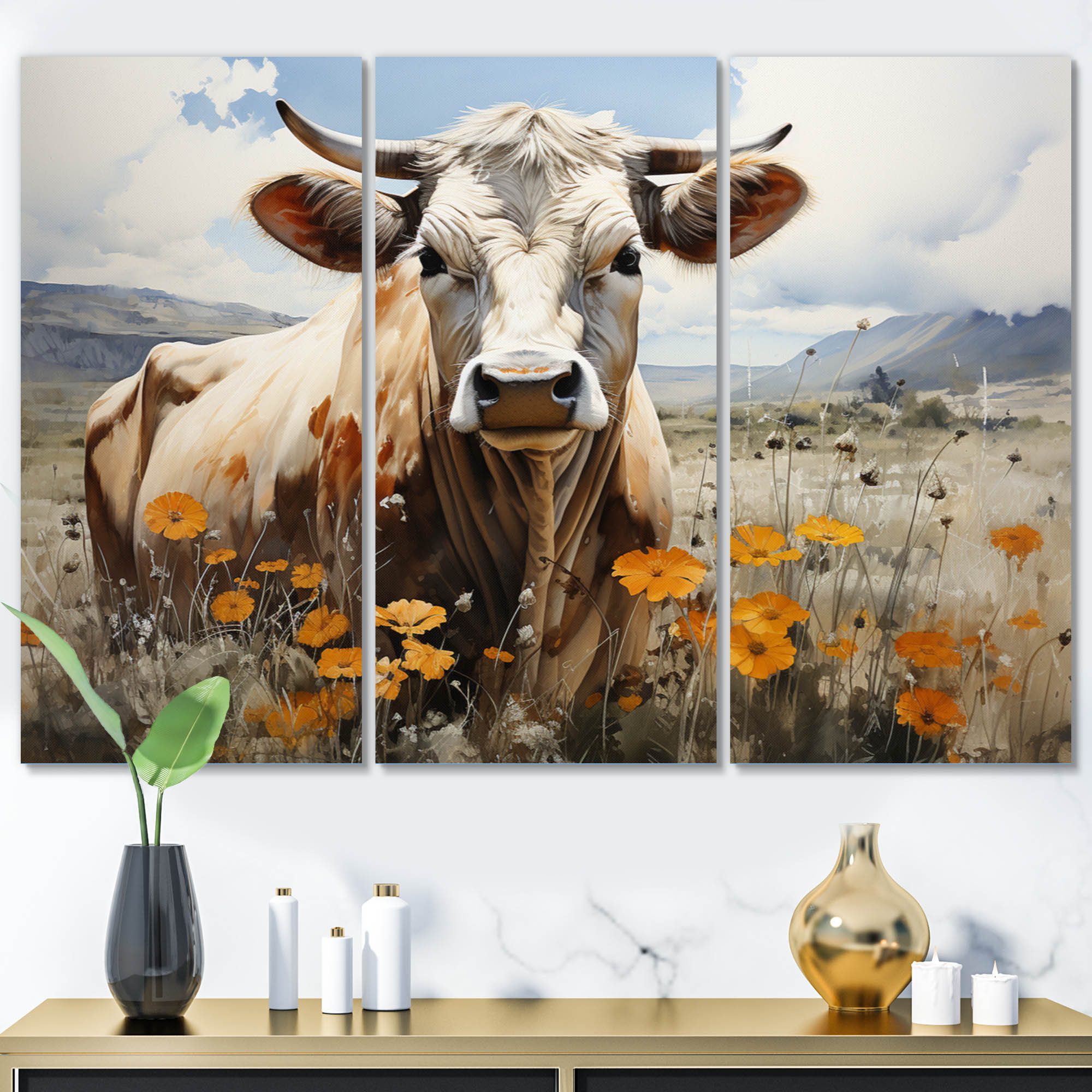 Design Art Cow In The Meadow IV - Animals Metal Wall Art Set | Wayfair