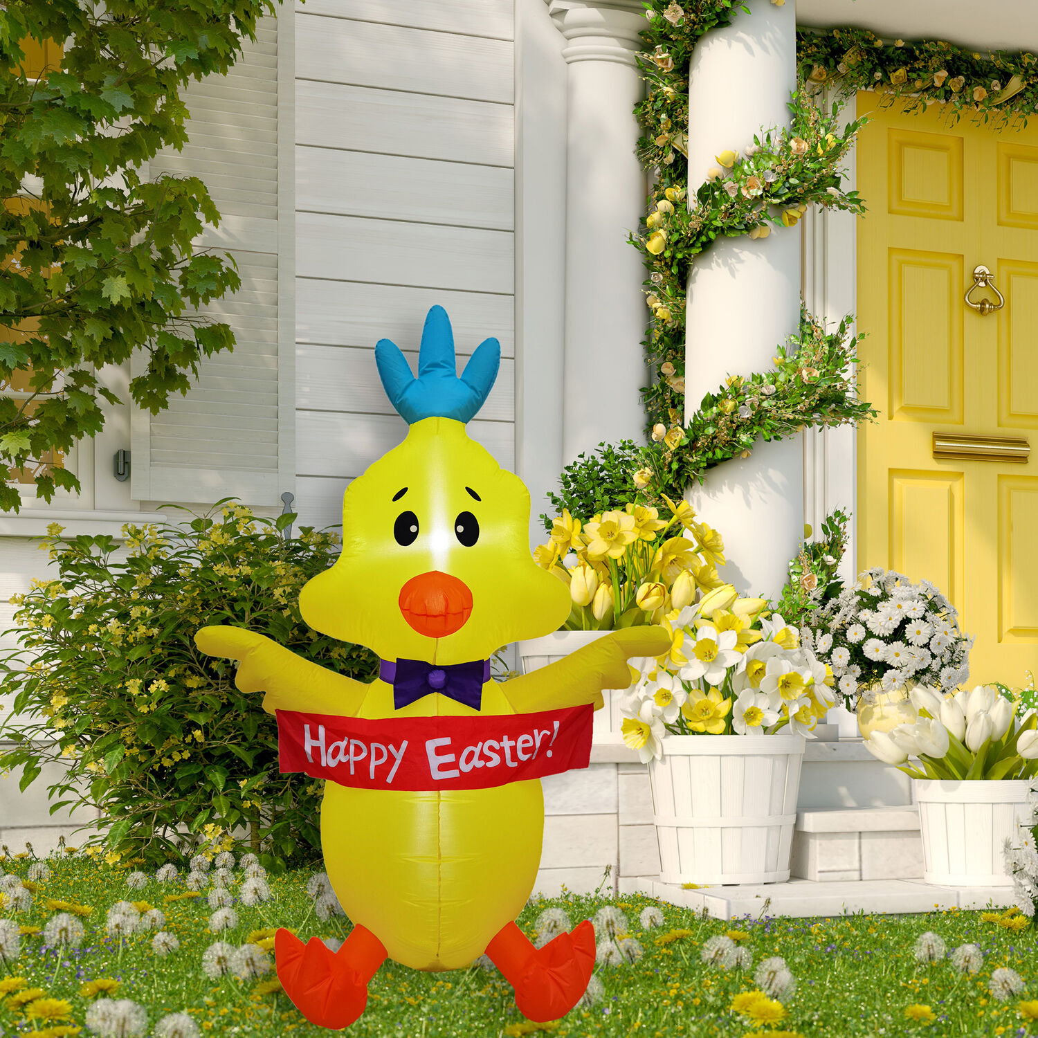Fraser Hill Farm 5-Ft. Tall Chick Holding A Happy Easter Banner ...