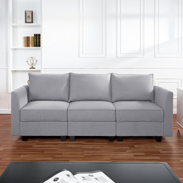 Ebern Designs Loret Modular Sectional 3 Seater Linen Sofa with Storage ...