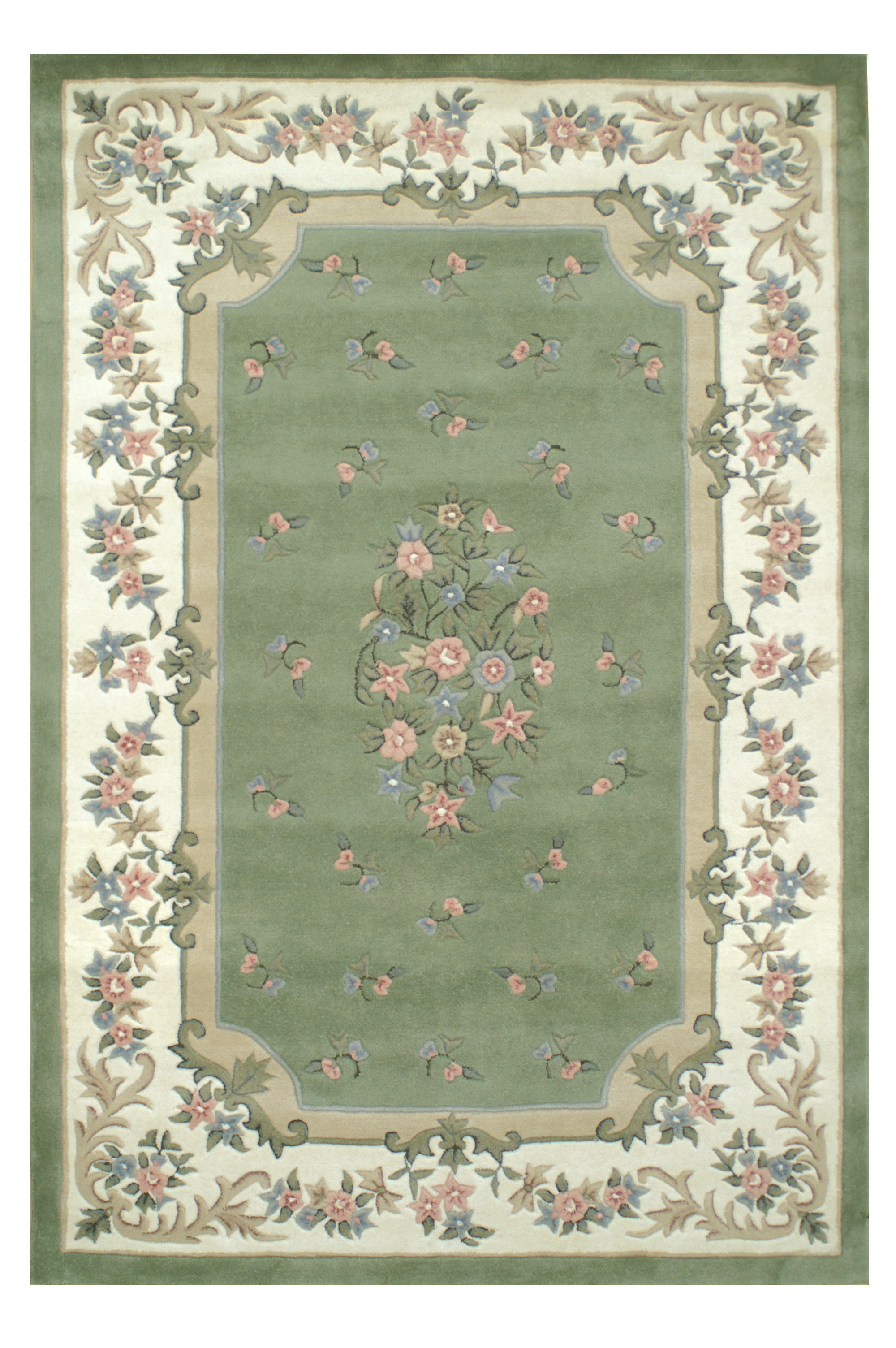 American Home Rug Co. Floral Handmade Tufted Wool Sage/Ivory Rug | Wayfair
