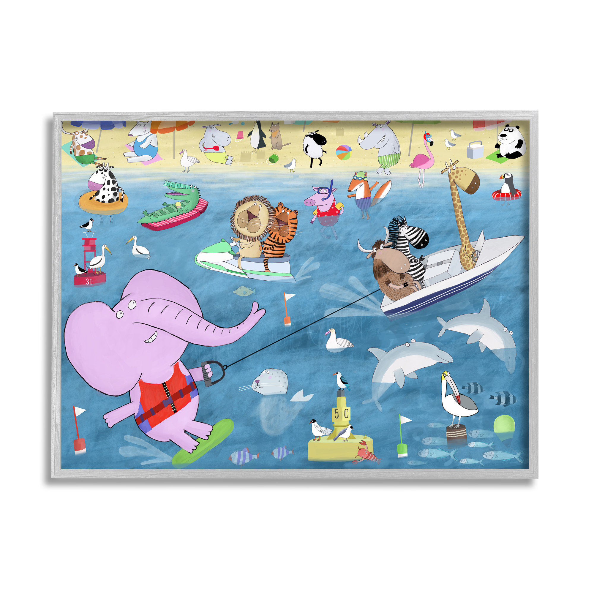 Mason & Marbles Beach Sports Animals Framed Giclee Art Design By Carla ...