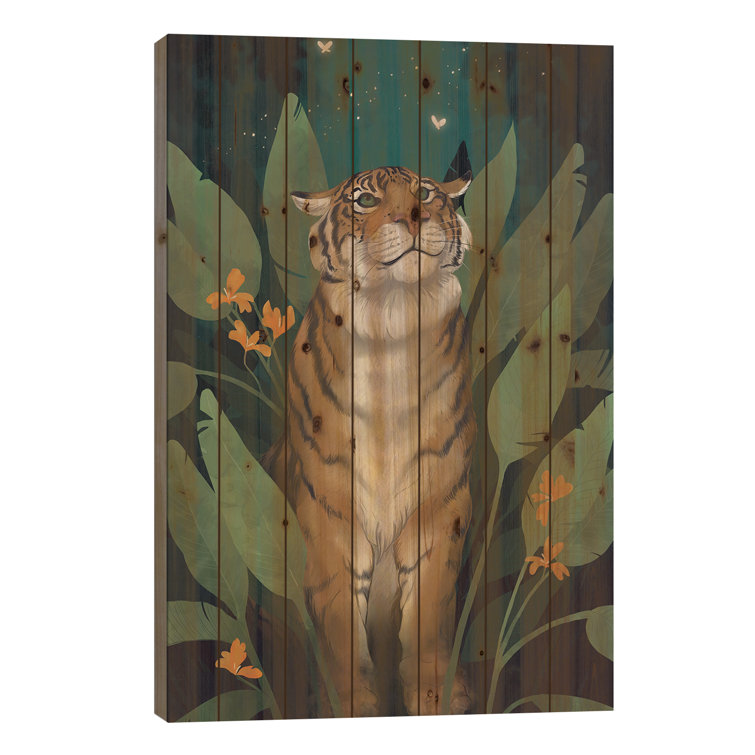 Latitude Run® Tiger Grove On Wood by Laura Graves Print | Wayfair