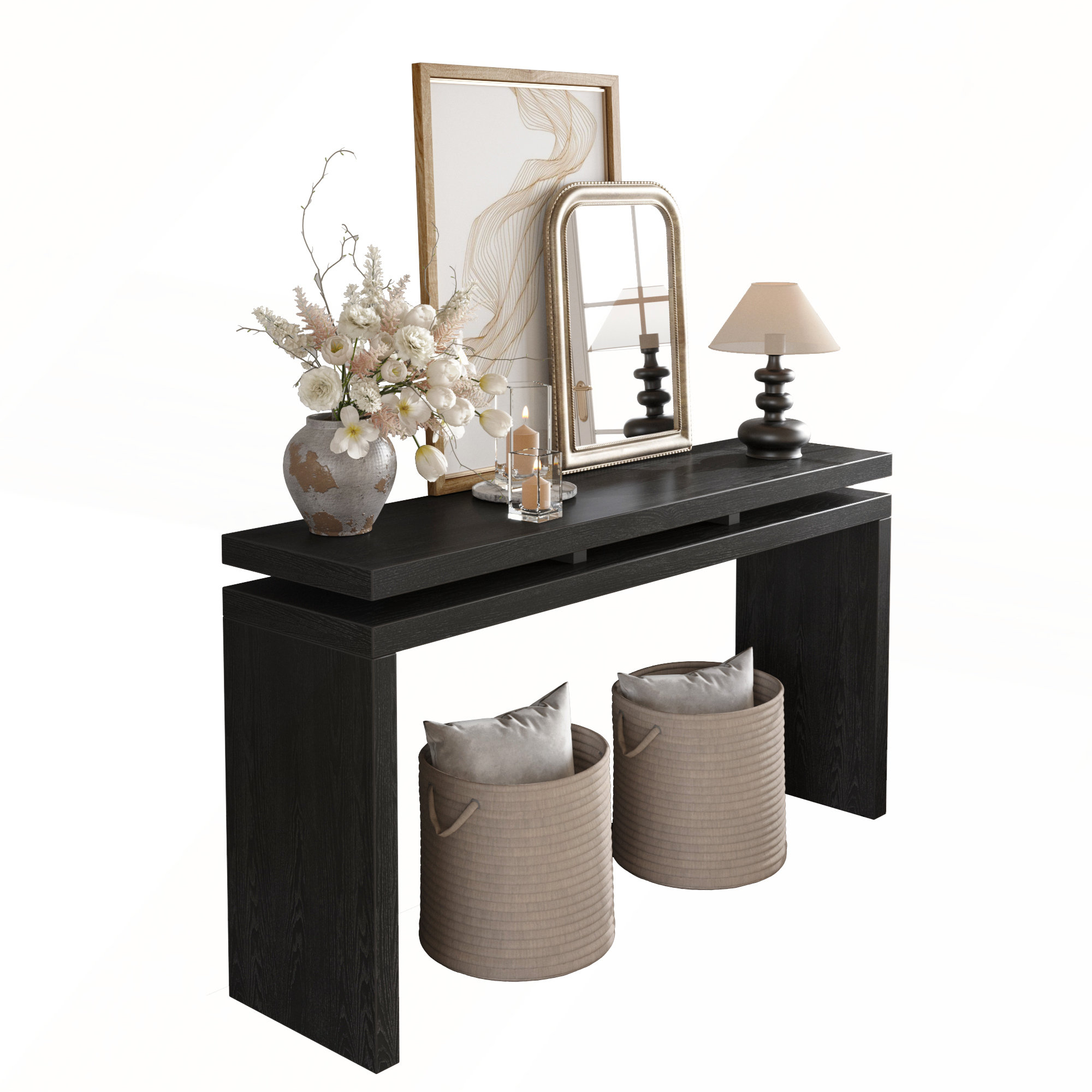 Ophelia & Co. 60" Black Farmhouse Console Table with Double Board ...