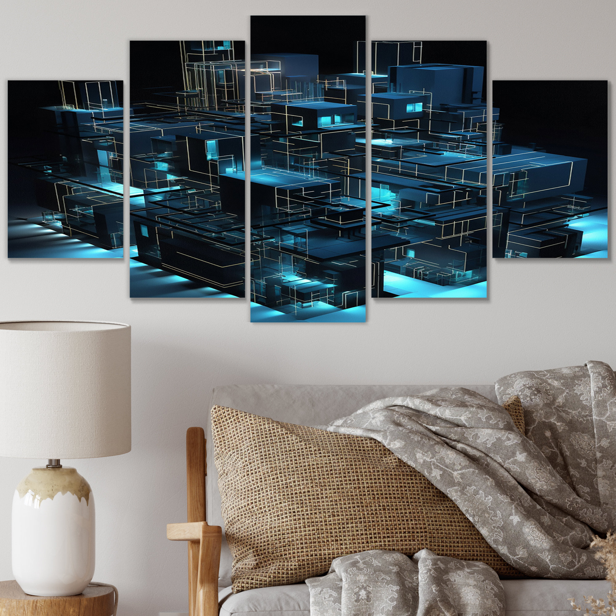 Ivy Bronx 3D Cityscape Future Blueprint Turquoise IV - Futuristic ...