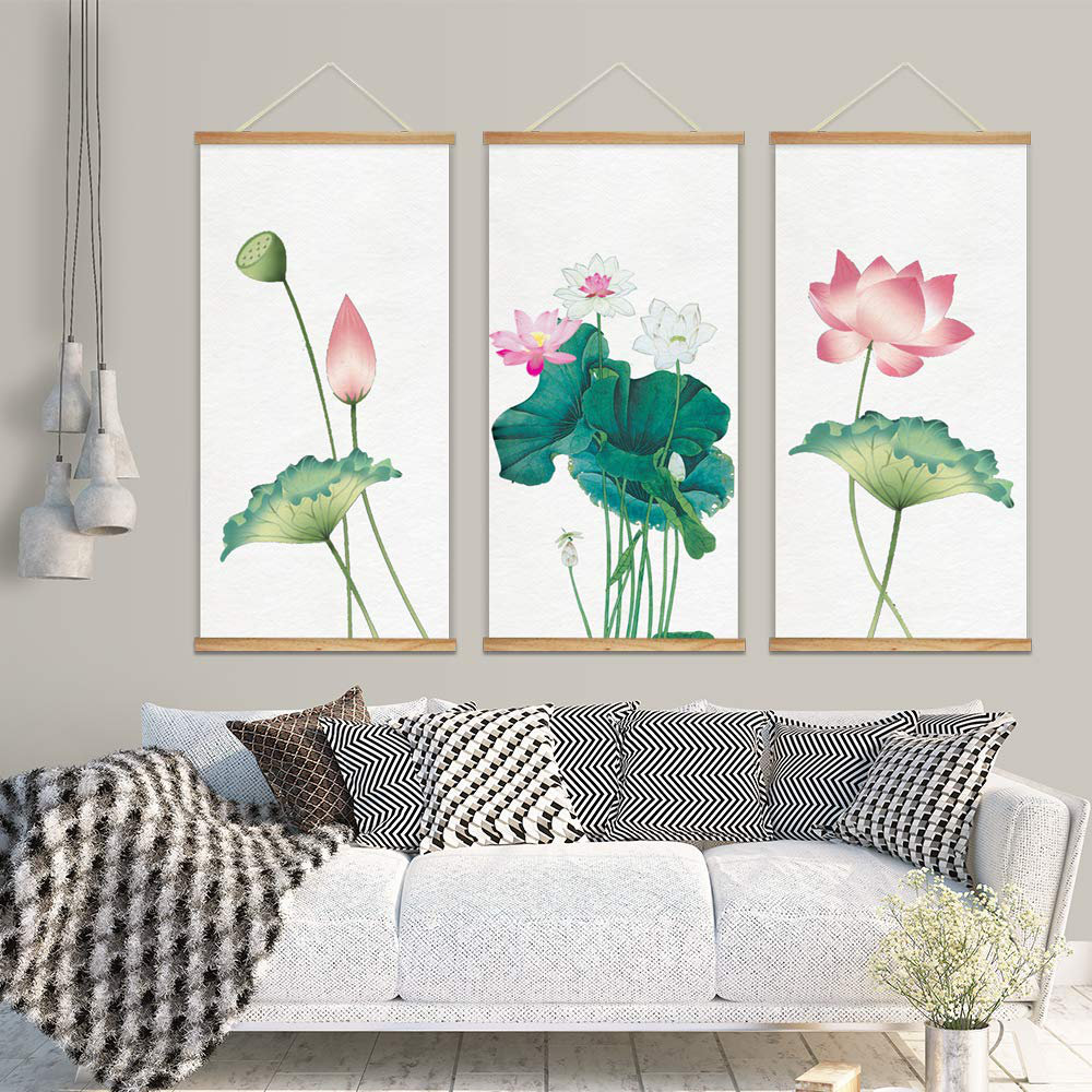 IDEA4WALL Flower Blossom Floral Botanical Hanging Poster with Wood ...