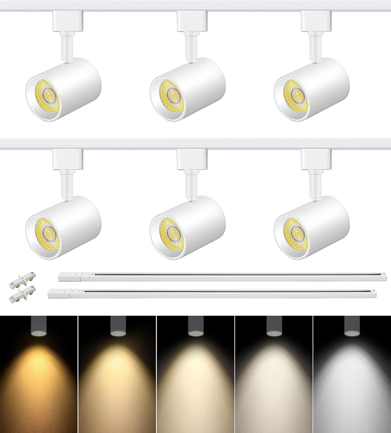 GRIJOL 6 Lights LED Track Lighting Kit With 6.6FT H Type Track Lighting ...