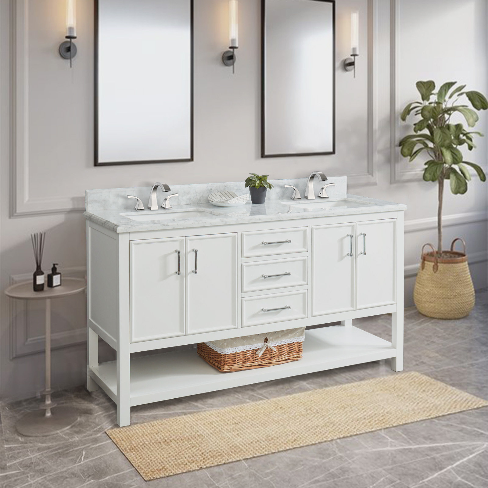 Red Barrel Studio® Bibbye 61'' Double Bathroom Vanity with Marble Top ...