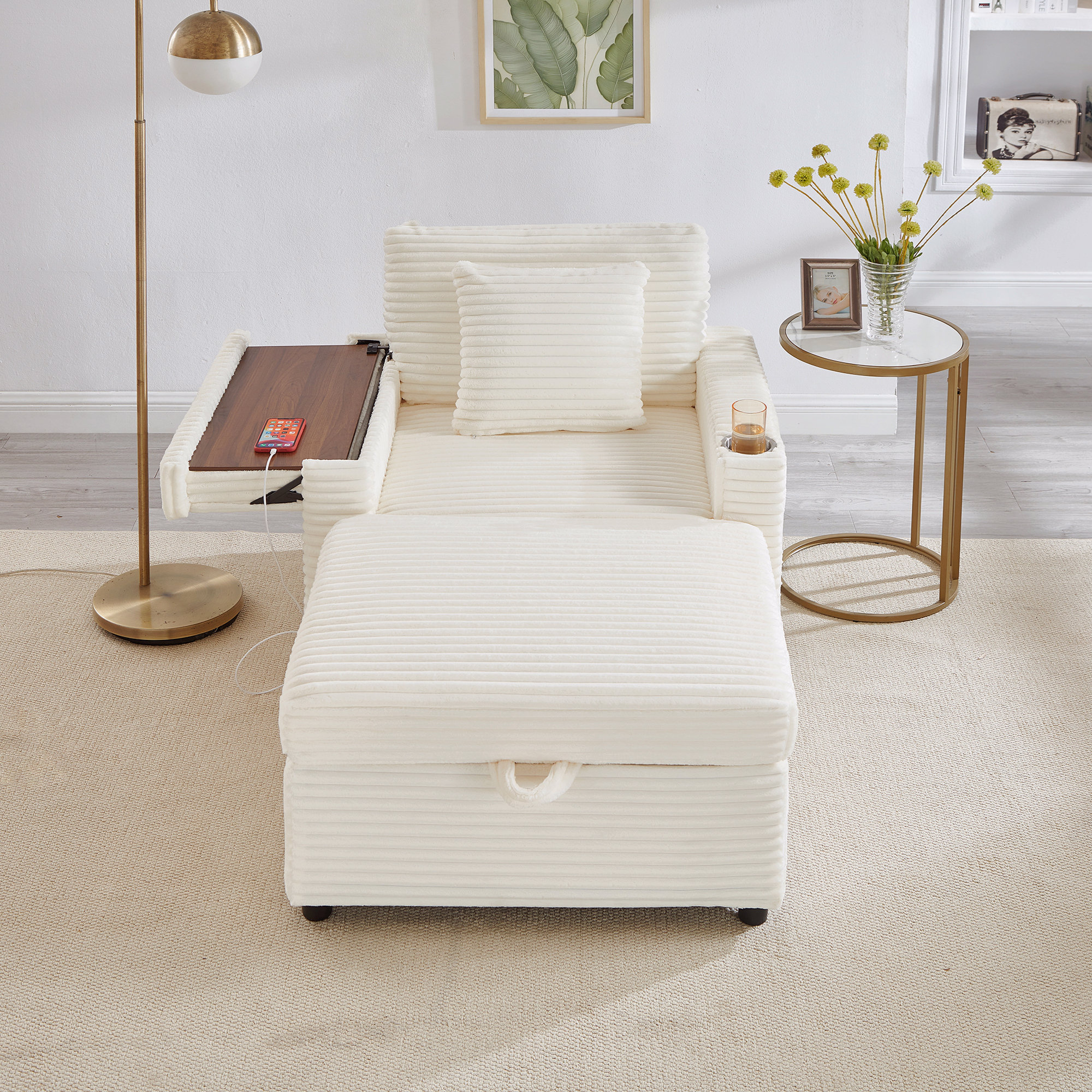 Latitude Run® Comfortable Fluffy Corduroy Lazy Sofa, Storage Space For ...