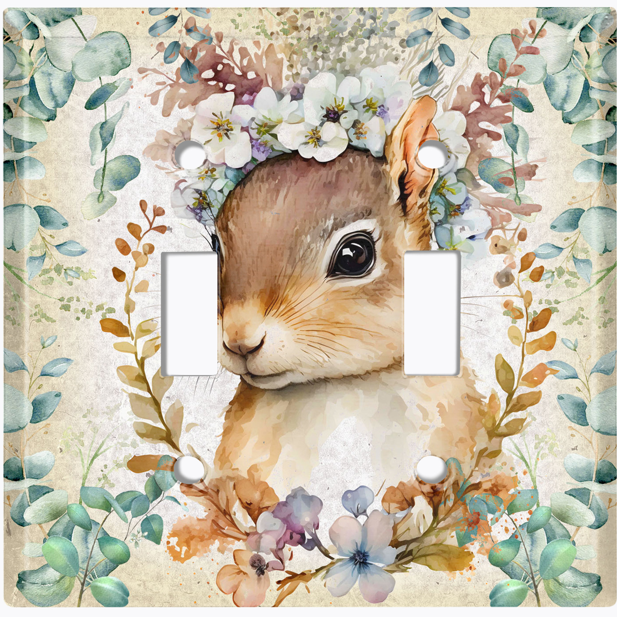 WorldAcc Squirrel and Flower Wreath 2-Gang Toggle Light Switch Wall ...