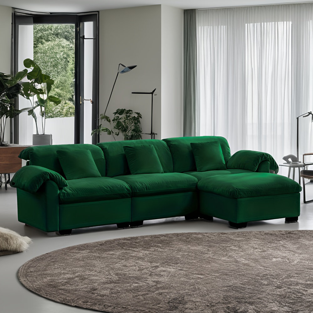 Mercer41 Modern Velvet L-Shaped Sectional Sofa With Storage And Ottoman ...