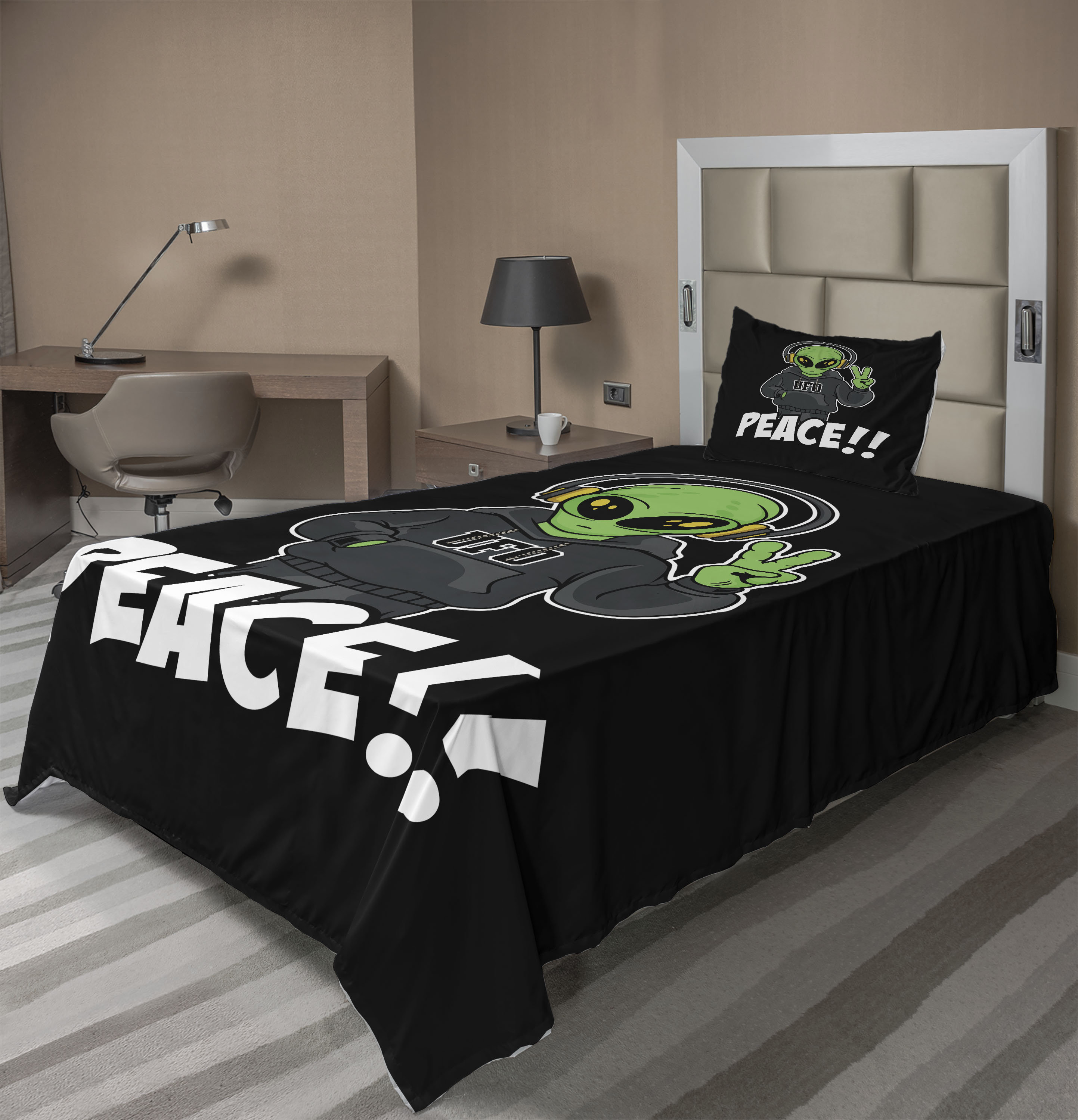 Ambesonne Alien Sheet Set Street Style Space Character Lime Green Grey ...