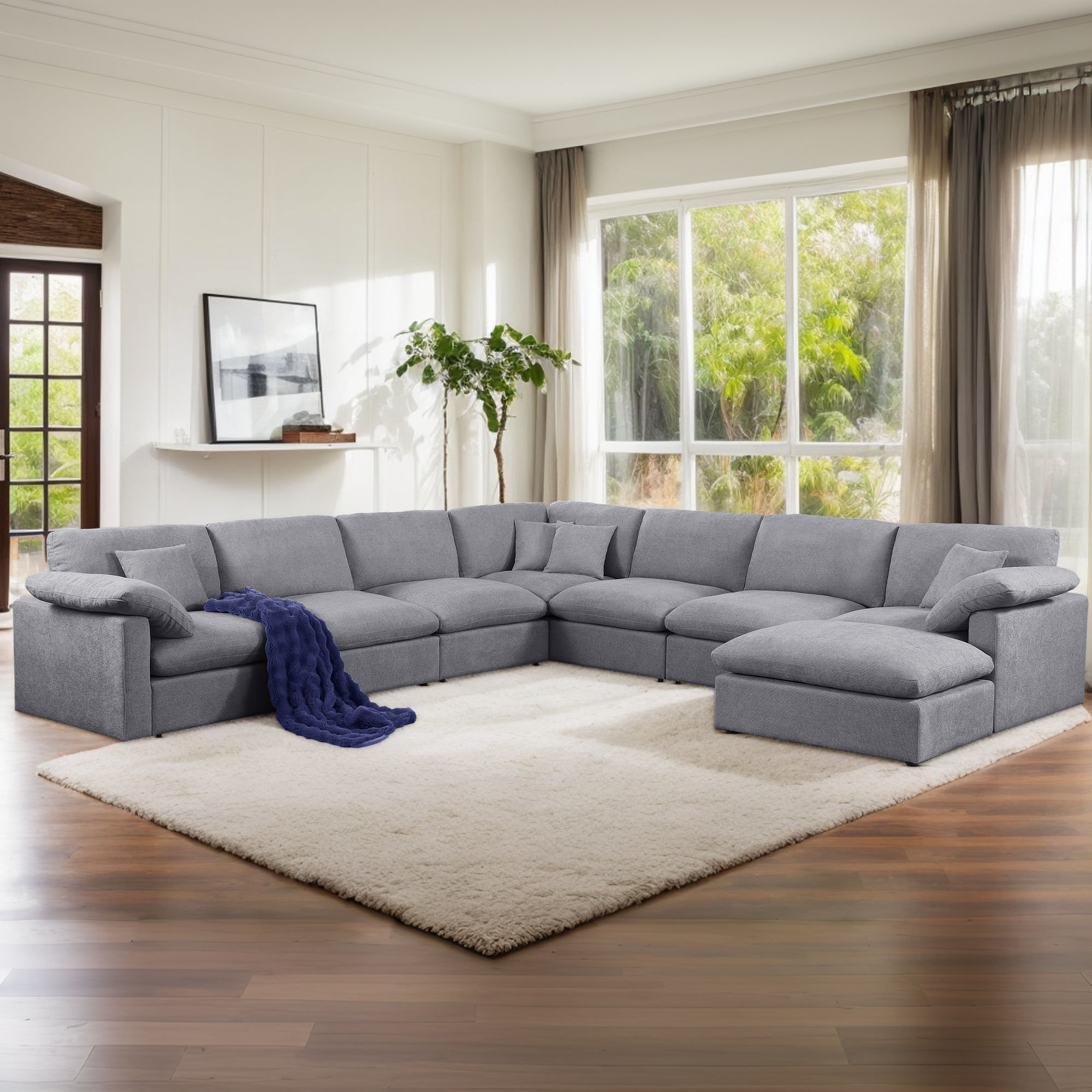 Latitude Run® 8 piece 152" Extra Deep Sectional Sofa Modern L-Shaped ...