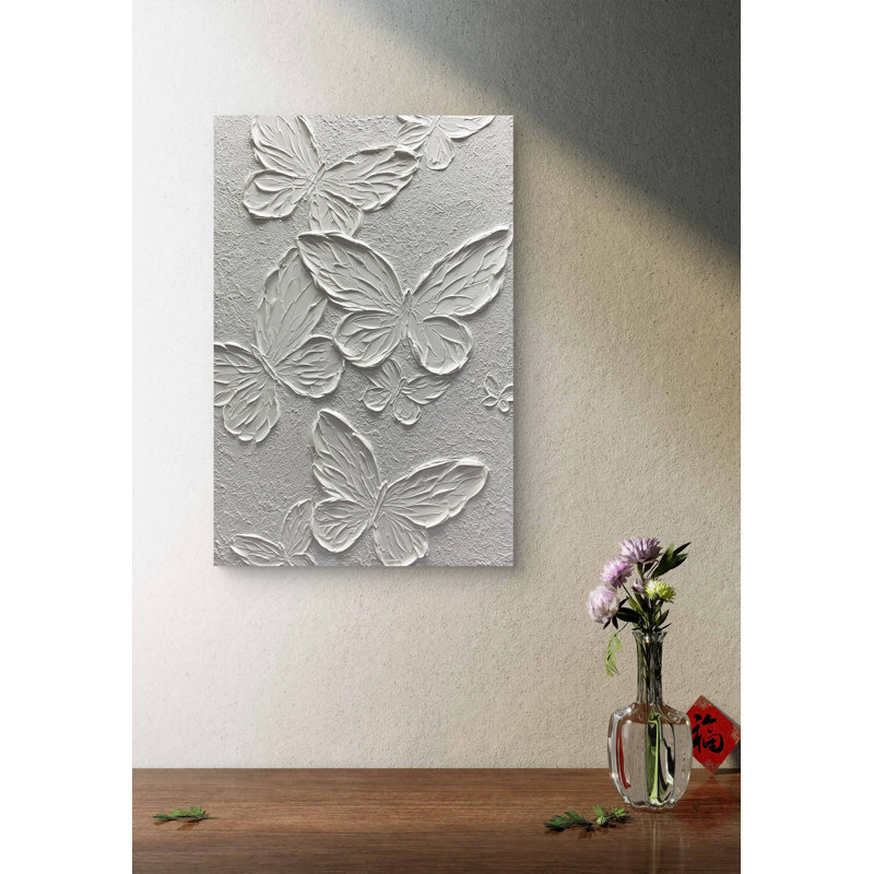 August Grove® " Textured Butterfly Canvas Wall Art " Painting Print ...