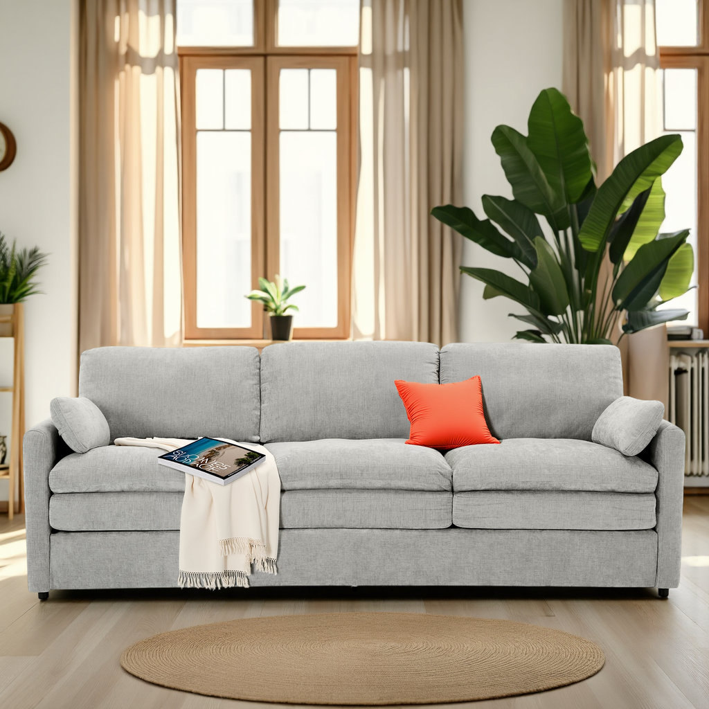 Latitude Run® Oversized Chenille 3-Seater Sofa Couch with Pocket ...