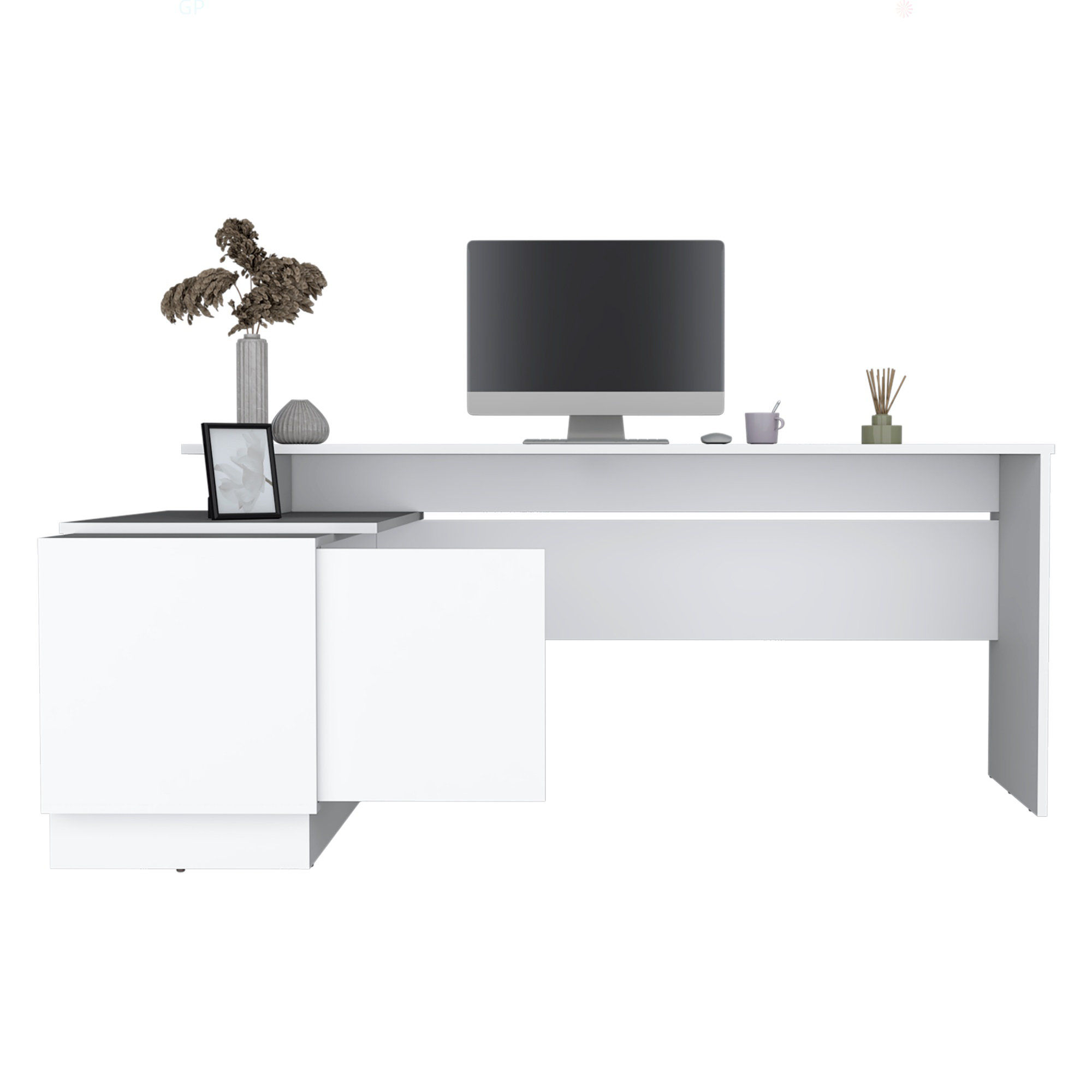 Ivy Bronx Emery L-Shaped 70" Wide Desk With One Cabinet And Two Open ...