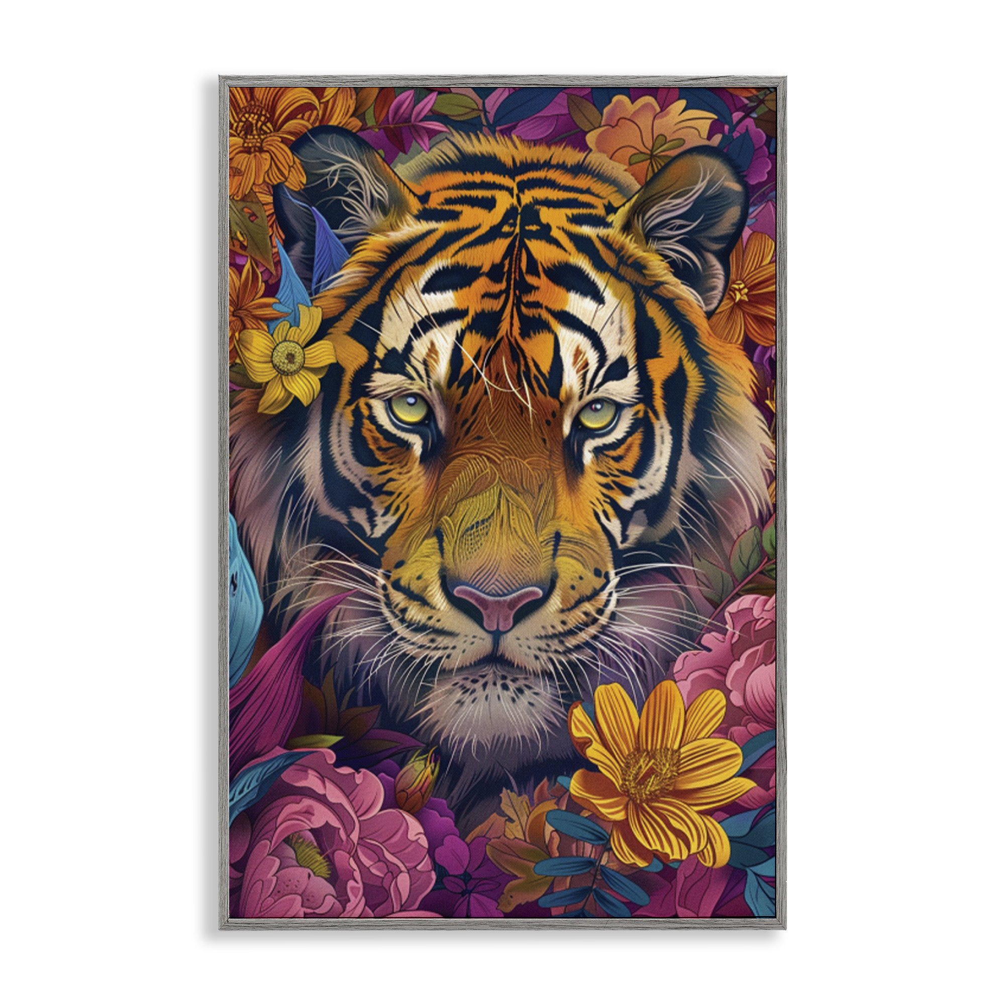Dakota Fields Peering Tiger Through Flowers Framed Giclee, design by ...