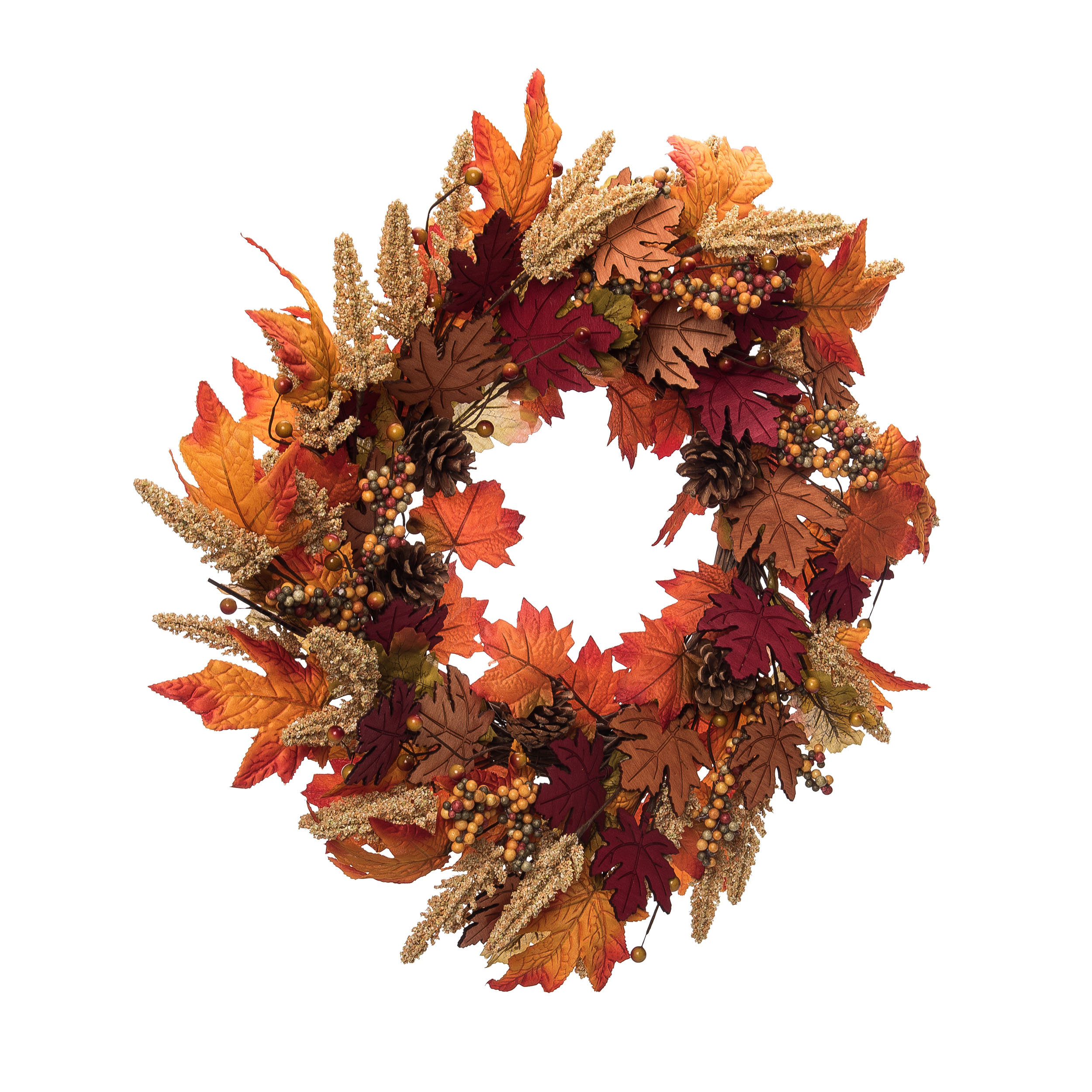 Transpac Wood 24 in. Multicolor Harvest Maple Leaf Wreath with Cut Outs | Wayfair