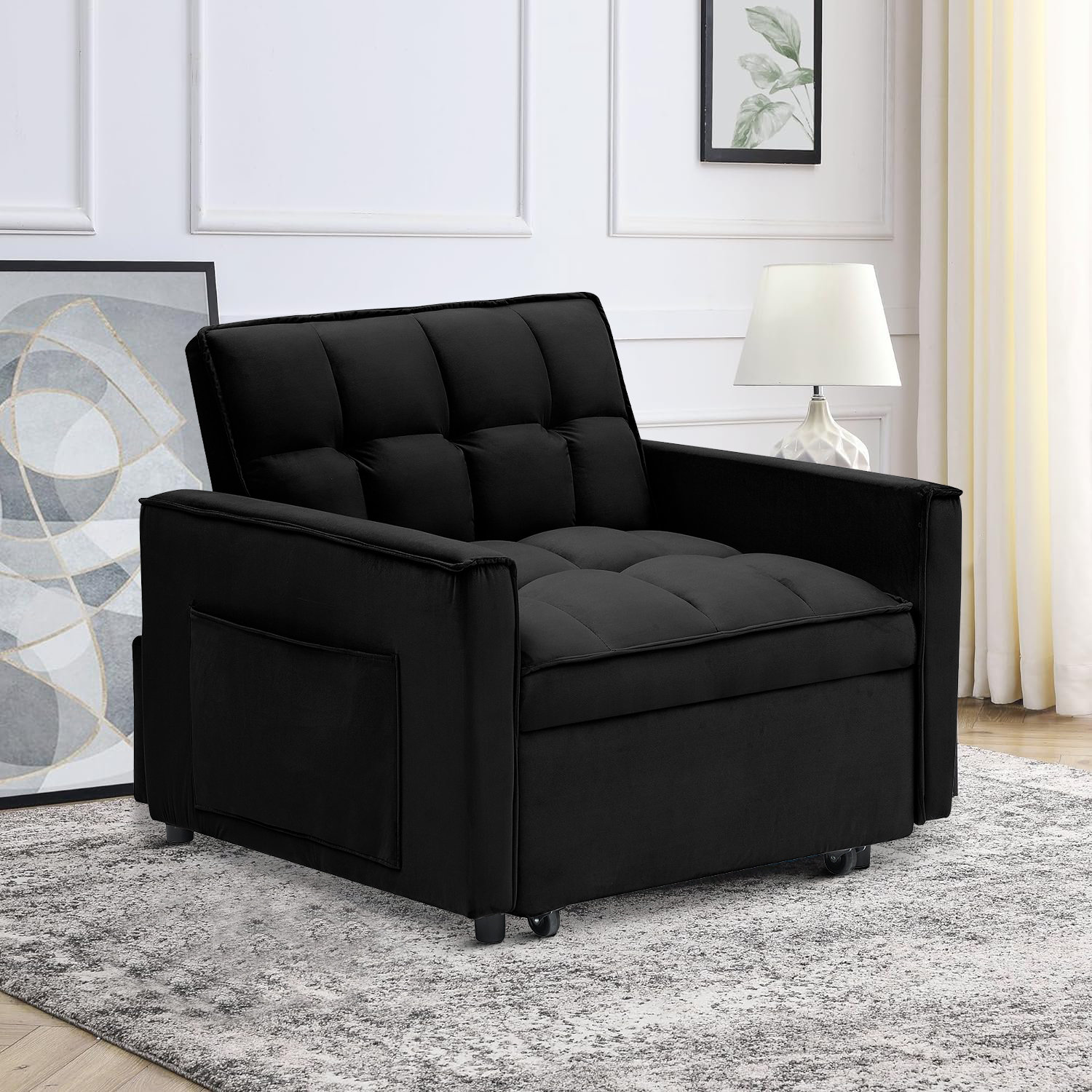 Mercer41 Gwendalina 35.44'' Velvet Upholstered Futon Chair with Storage ...