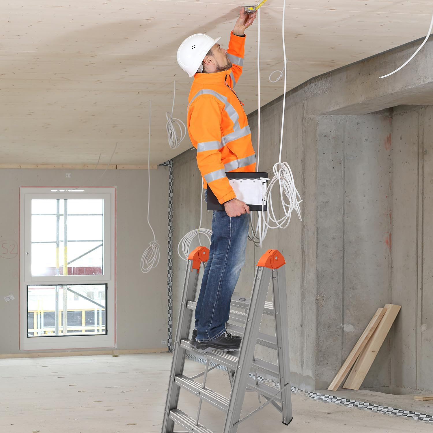 WFX Utility™ Aluminum Ladder, Foldable Twin Front Ladder, Collapsible A ...