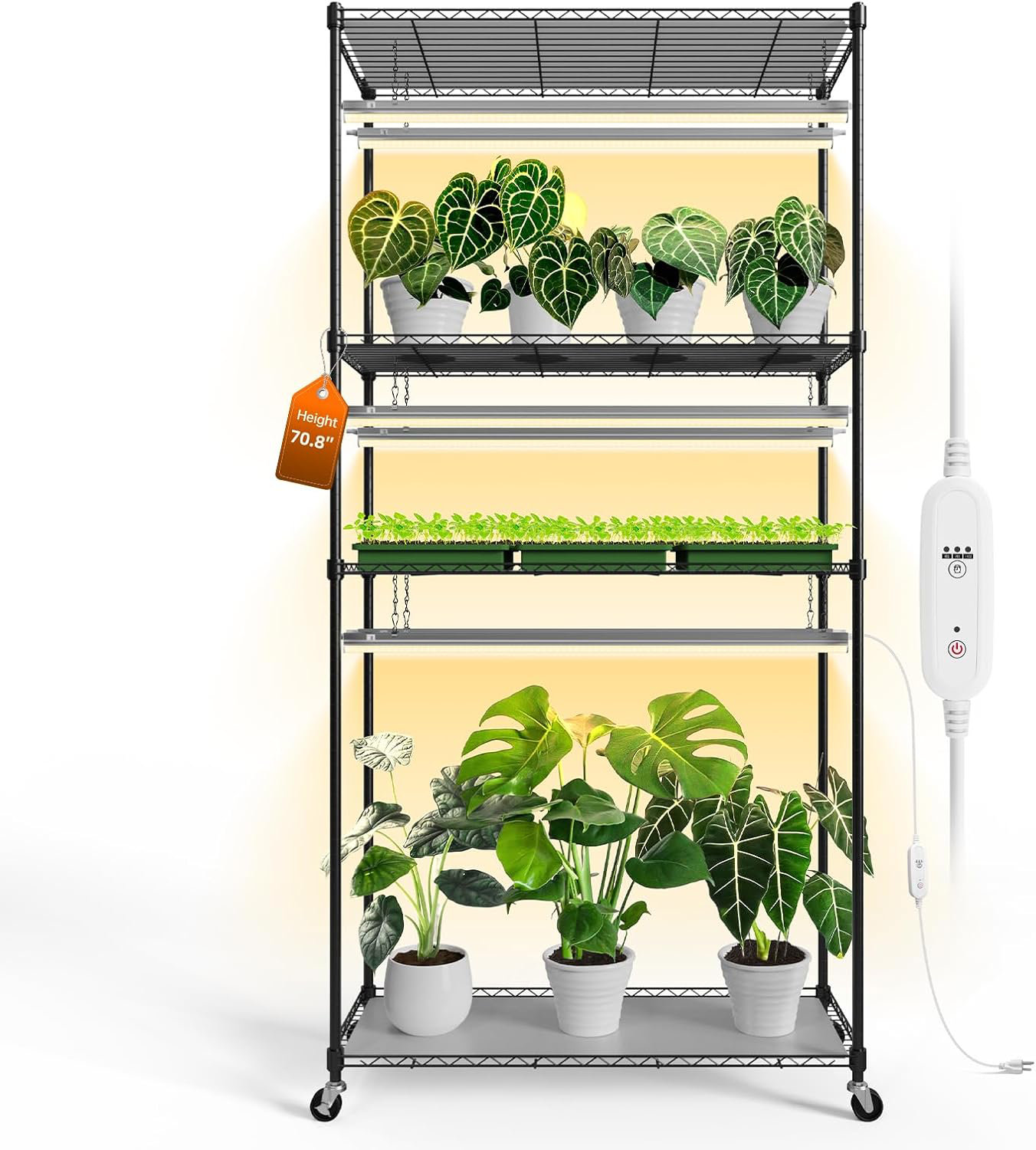 Co-t Grow Light Shelf With 6 Full Spectrum Grow Lights & Timer Control ...