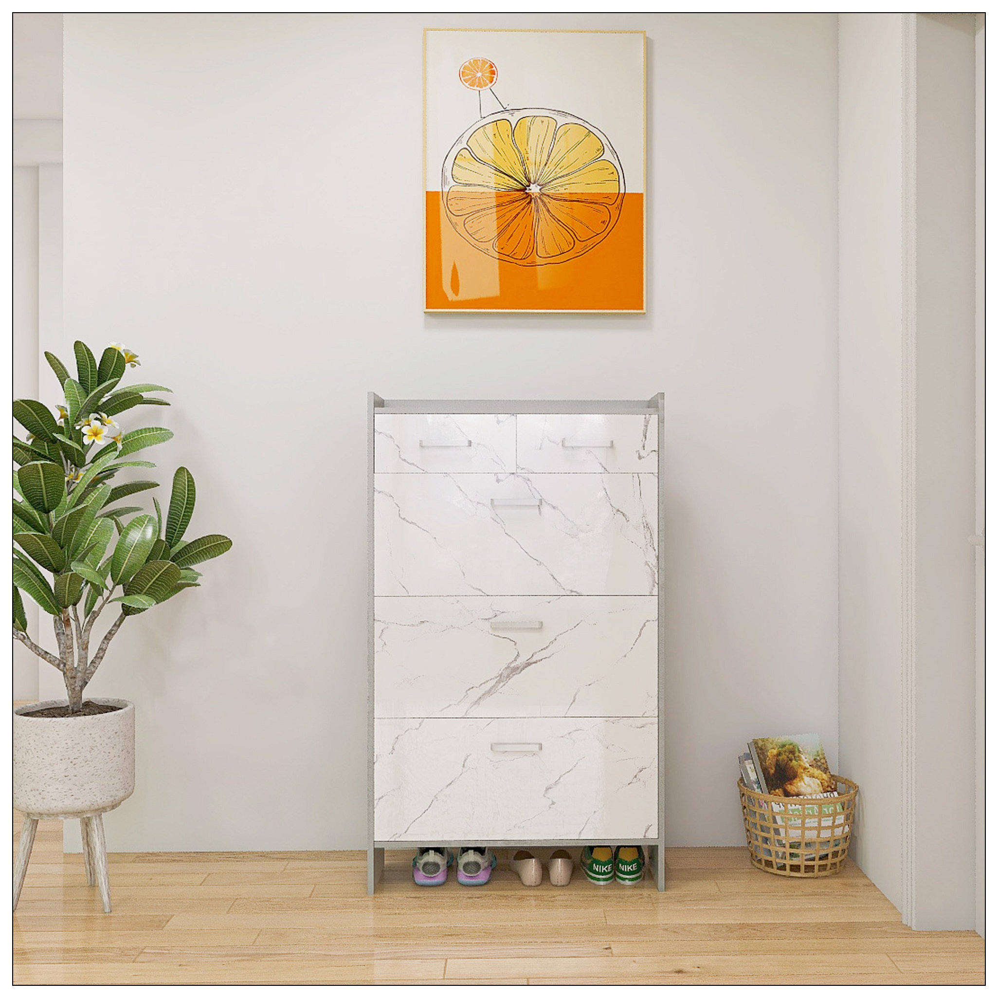 Orren Ellis High Glossy Marble Color Doors Shoe Rack 3 Doors Shoe ...