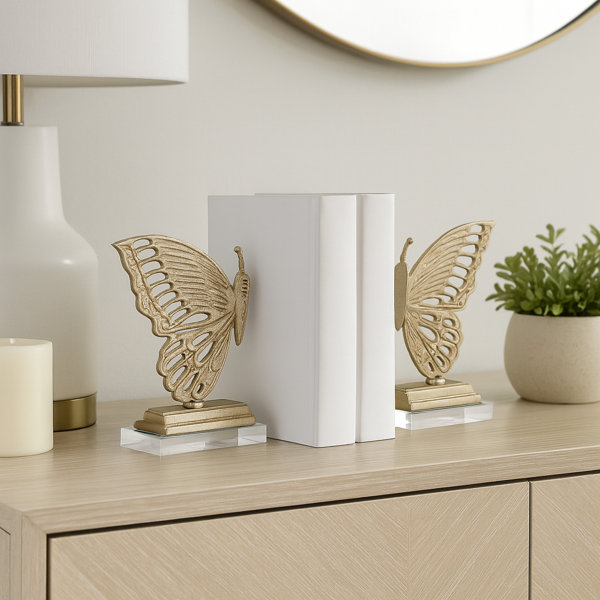 Mercer41 Minimalist Butterfly Bookends With Metallic Finish ...