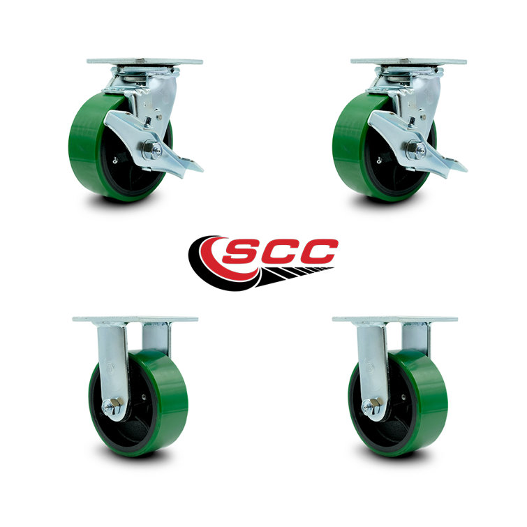 Service Caster 5 Inch Poly on Cast Iron Caster Set with Roller Bearings ...