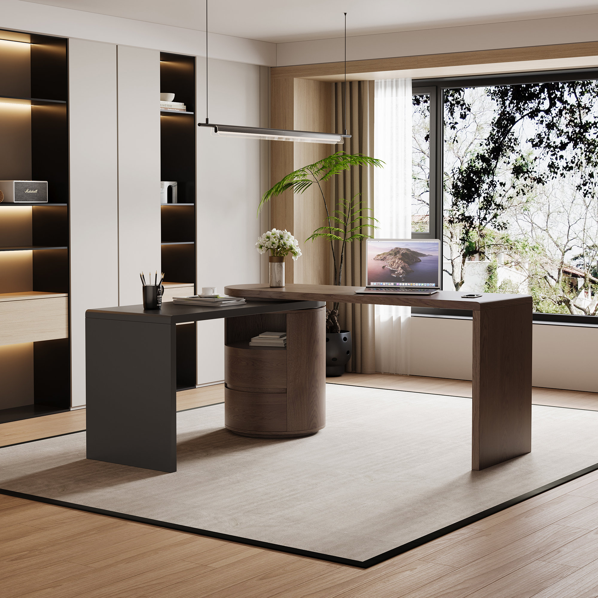 Hokku Designs 360 Rotating Dual Layout Desk With Open Shelf 2 Drawers ...