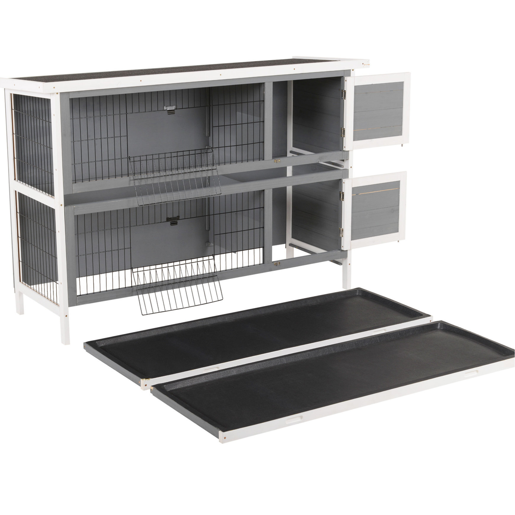Hokku Designs Cage à lapin 54 po, 2 étages en bois avec portes ...