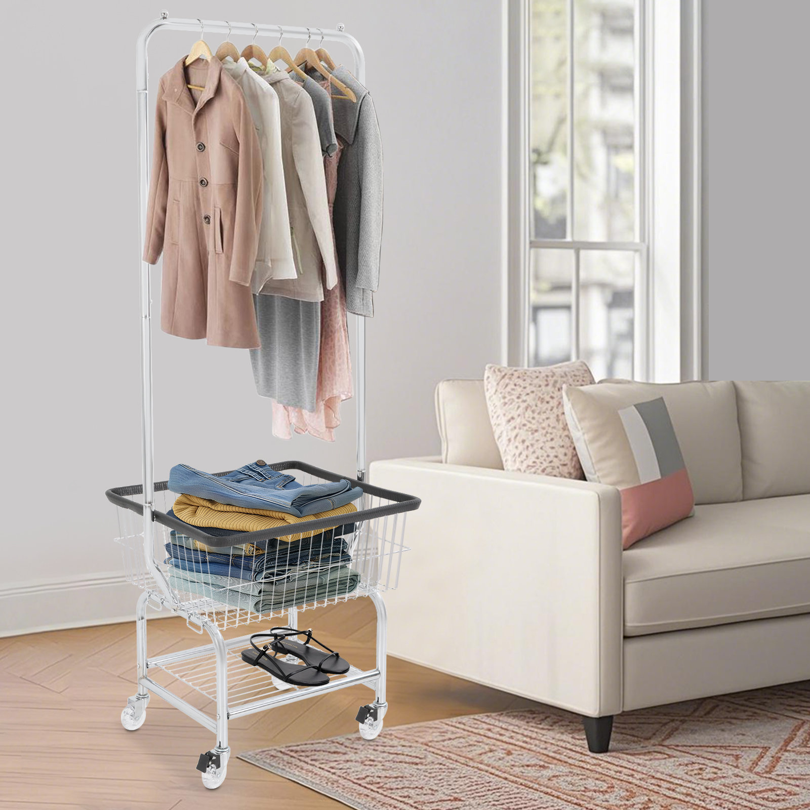 Latitude Run® Large Capacity Clothes Cart, Rolling Laundry Cart ...