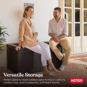 Keter Borneo 110 Gallon Rattan Wicker Resin Patio Deck Storage Box ...