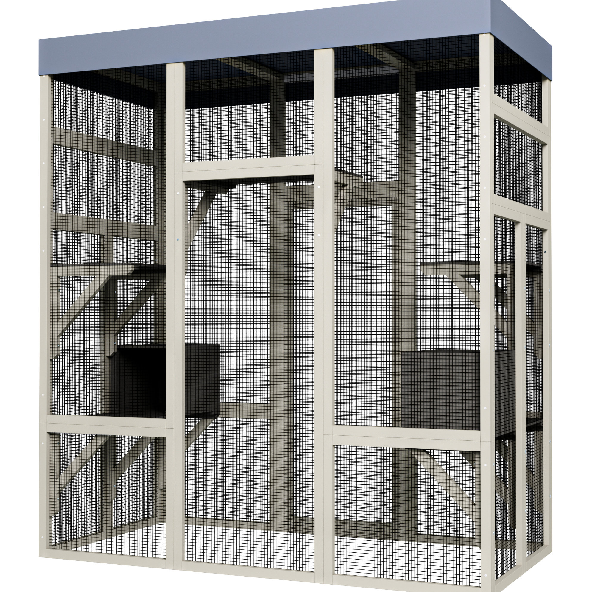 One Allium Way® Tall Outdoor Cat Enclosure With Wooden Frame, 2 Houses ...