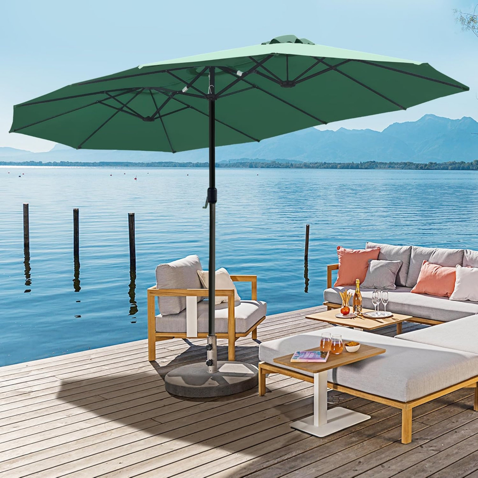 Arlmont & Co. 14.8ft Patio Umbrella, Double-sided Rectangle Outdoor ...
