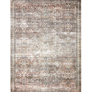 Bungalow Rose Aarusan Machine Washable Oriental Brown/Rust Area Rug ...