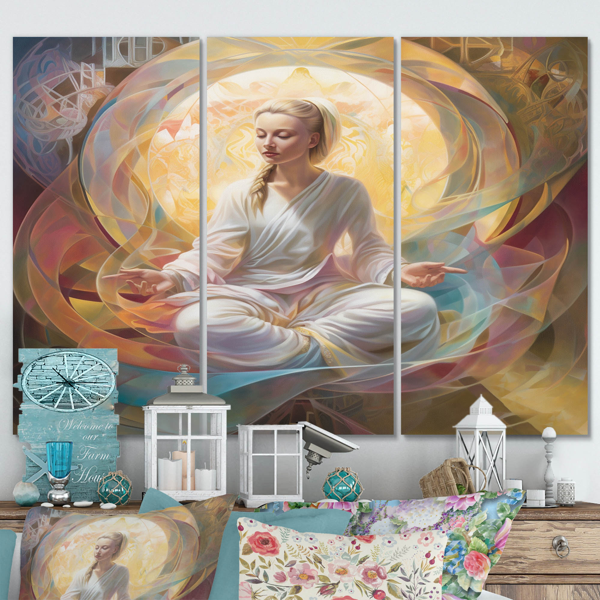 Design Art Woman Goddess In Lotus Golden Meditation I - Meditation Wall ...