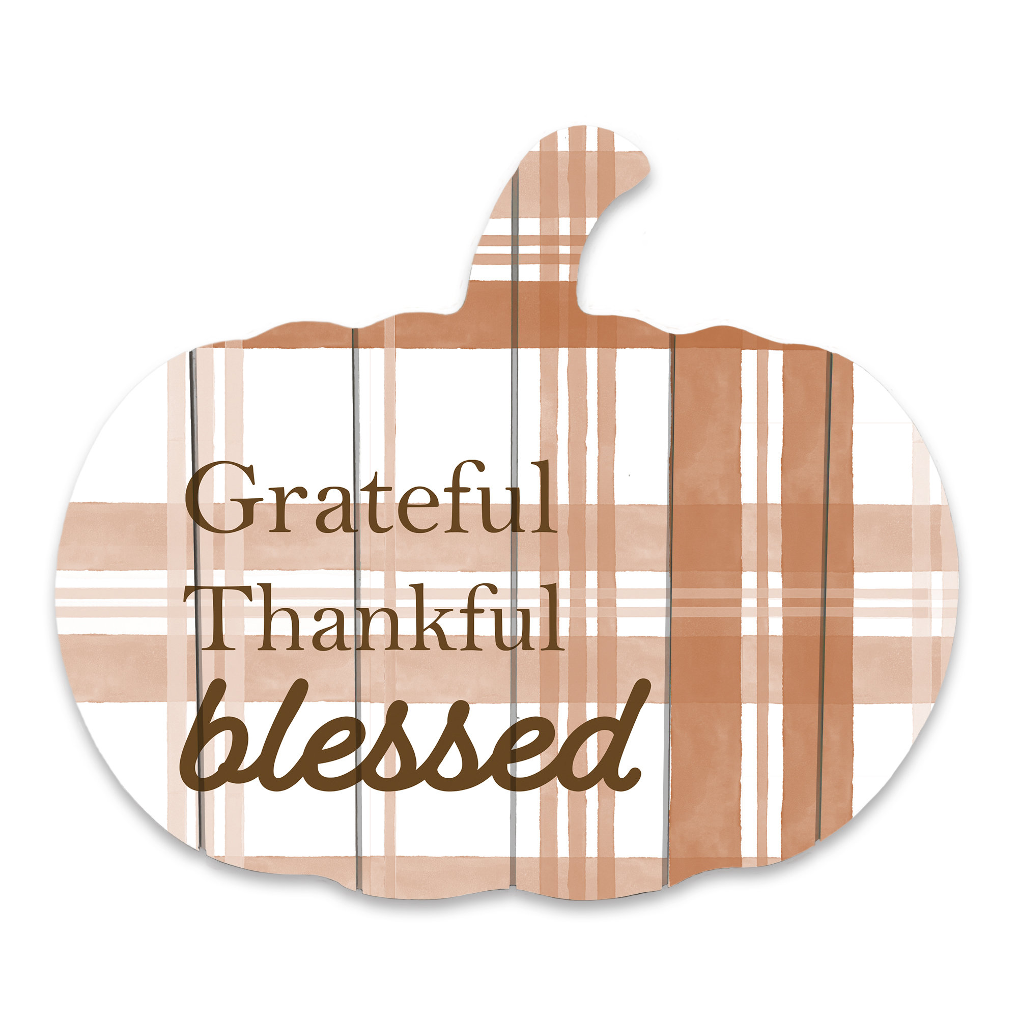 Trinx Yaireth Grateful Thankful Blessed Orange Plaid On Wood Print ...