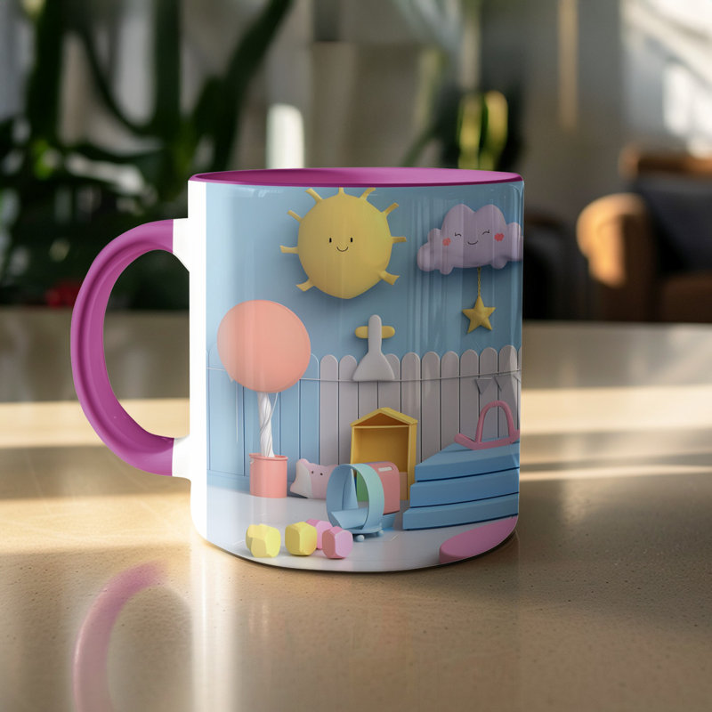 East Urban Home Set of 2 Kids Drawing Style 11oz Accent Mugs – White ...