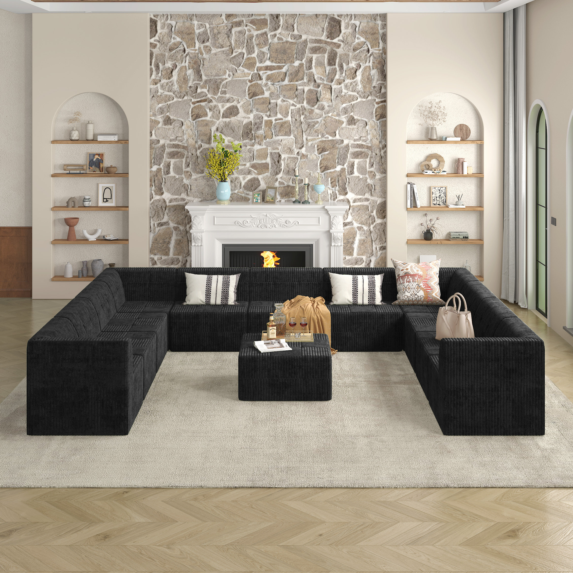 Wade Logan® U shape Modular Sectional Sofa,DIY Compressed Sectional ...