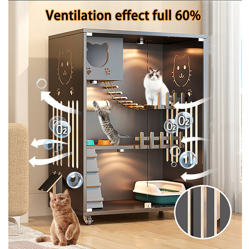 Tucker Murphy Pet™ Desara Wooden Cat Villa, Large Cat Enclosure, Indoor ...