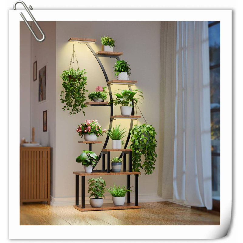 17 Stories Plant Stand Indoor With Grow Lights, 9 Tiered Metal Plant ...