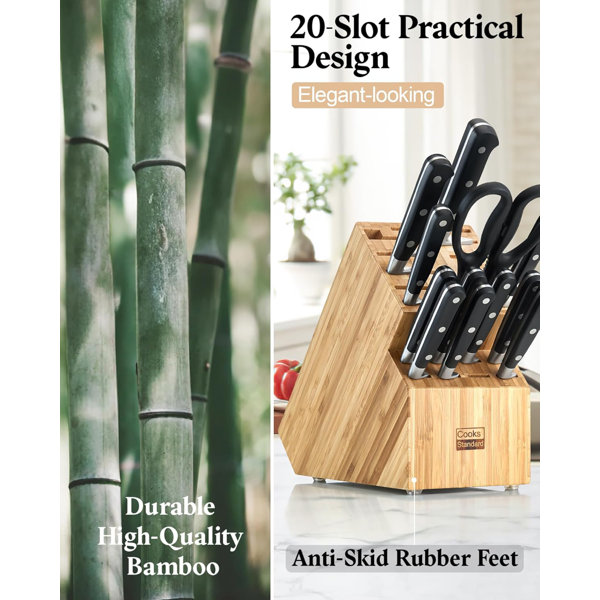Cooks Standard Bamboo Knife Storage Block Without Knives, 20 Slot ...
