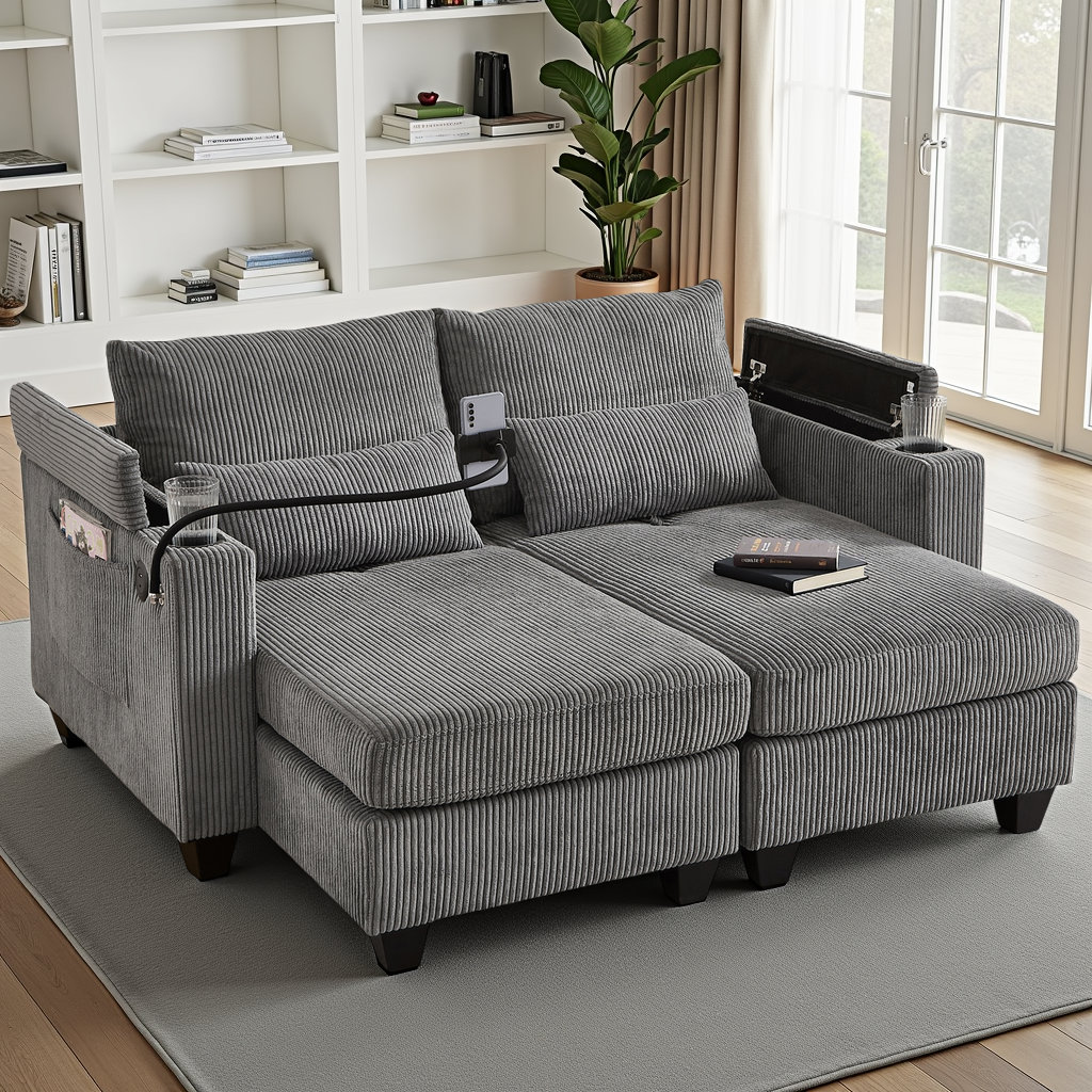 Mercer41 Convertible Chaise Lounge Sofa Bed Loveseat with USB Ports ...