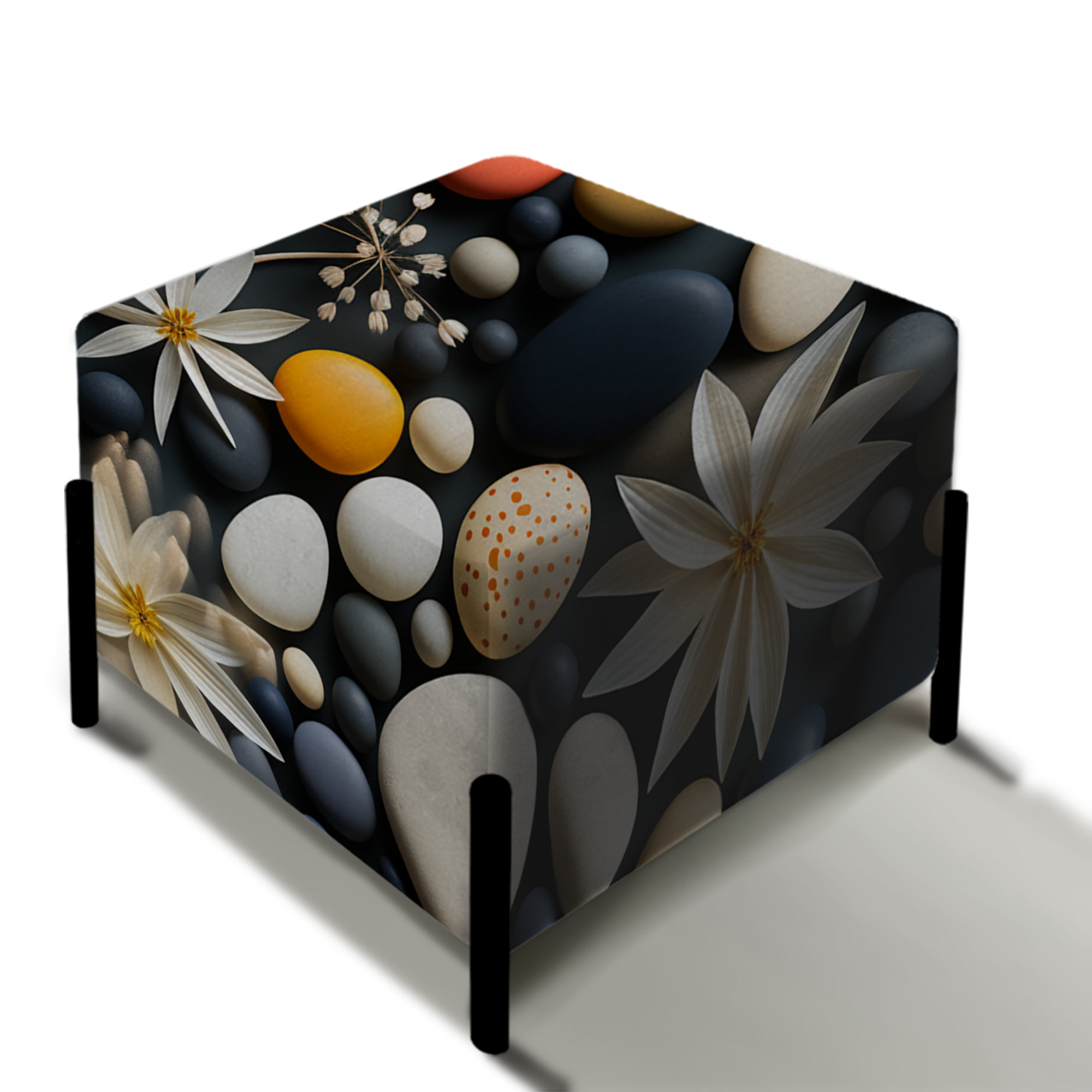 Design Art Sandy Costal Seashell Collage - Coastal Square Ottoman | Wayfair