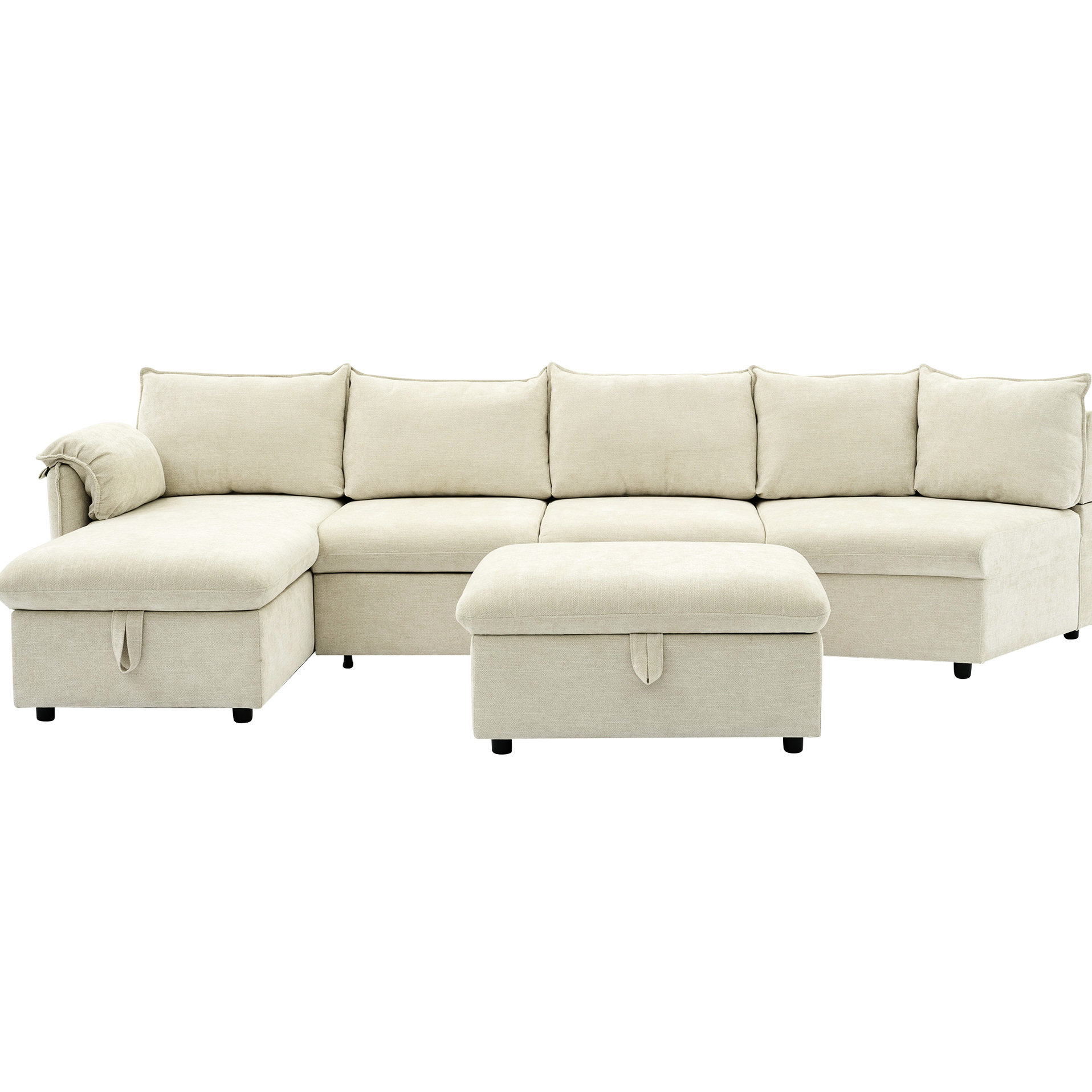 Latitude Run® Beige Linen 146.9" Sectional With Pull-out Bed, Storage ...