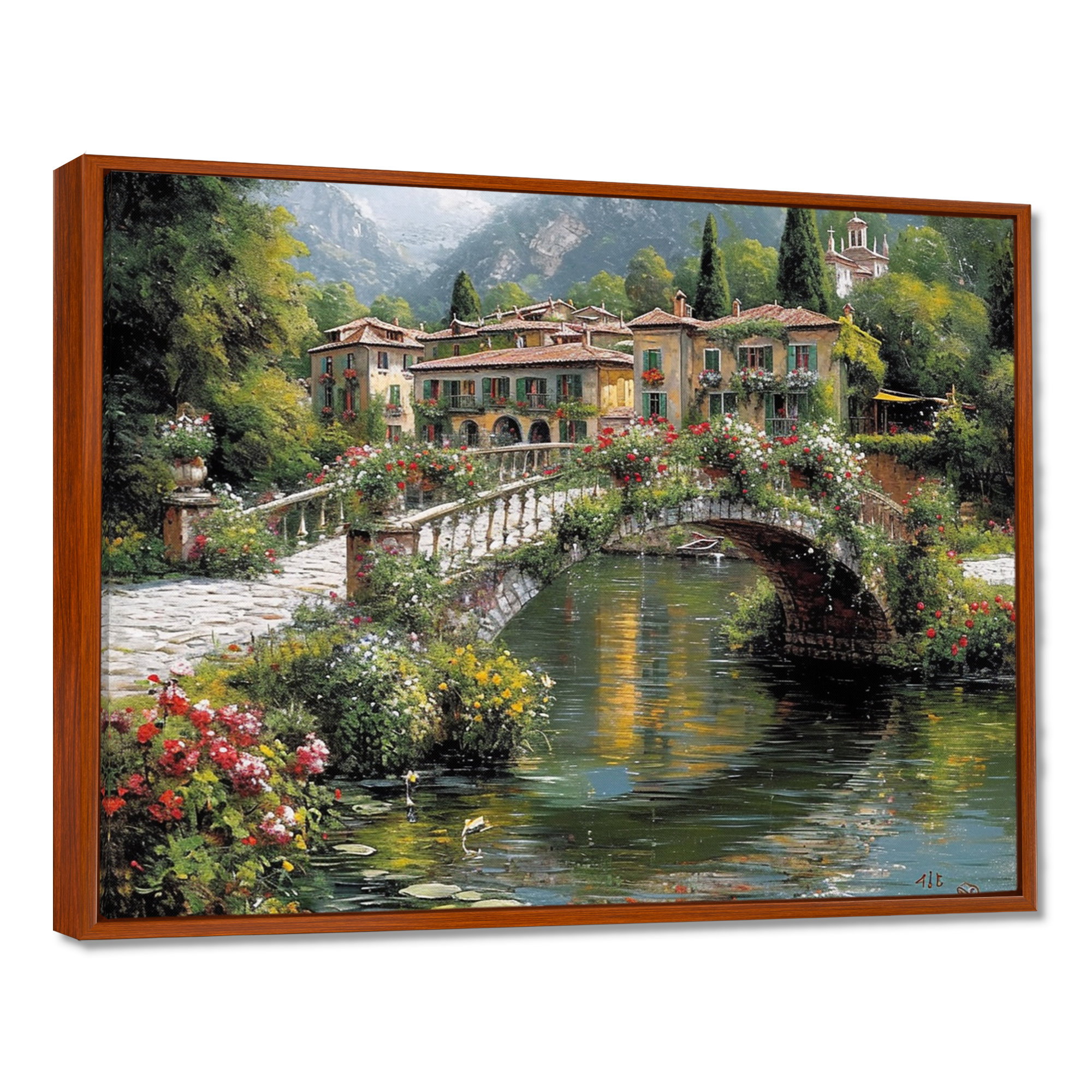 Winston Porter Poetic Flower Bridge Over Calm Town River - Bridges Wall ...