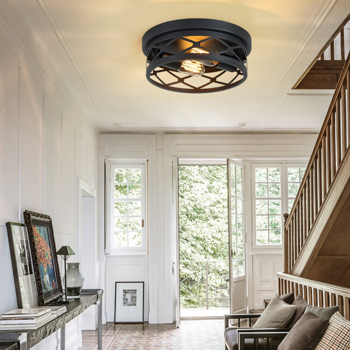 17 Stories 2 Light Farmhouse Flush Mount Ceiling Light-2 Pack (Bulbs ...