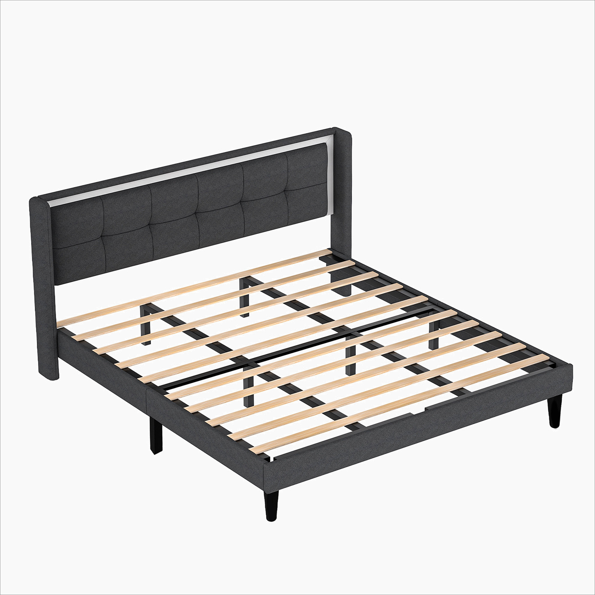 Latitude Run® Bed Frame with Upholstered Headboard and Wooden Slats ...